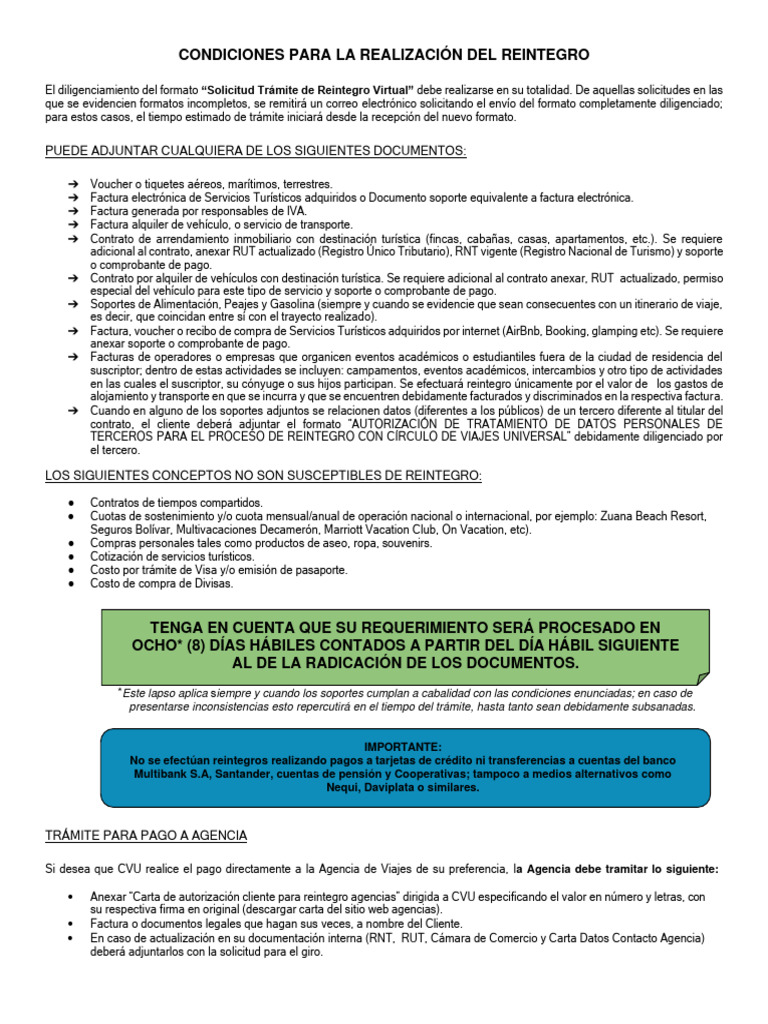 Formulario Solicitud Reintegro | PDF | Agencia de viajes | Factura