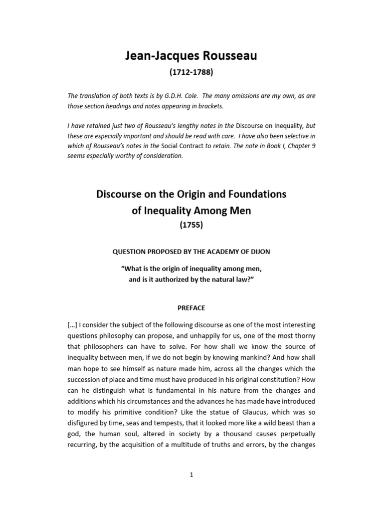 Rousseau - Discourse and Social Contract (2023) | PDF | Reason | Compassion