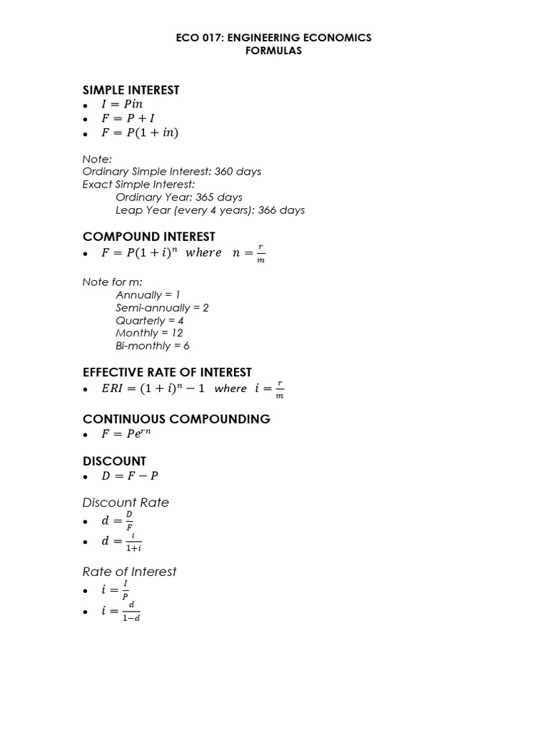 ECO 017 Formulas | PDF | Interest | Compound Interest