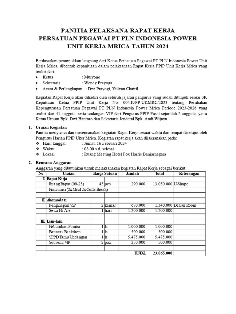 Rapat Kerja PPIP Unit Mrica 2024 | PDF | Bisnis | Griya & Taman
