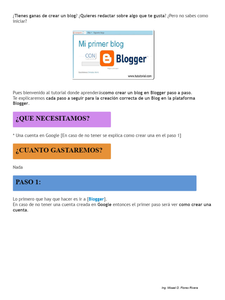 Tutorial Como Crear Un Blog en Blogger | PDF | Blog | Red mundial