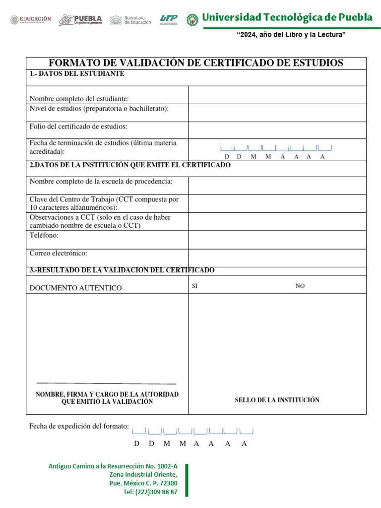 Formato de Validación de Certificado de Estudios | PDF