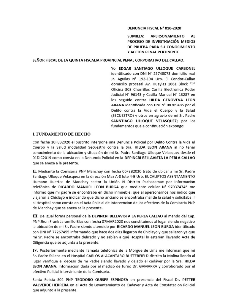 Denuncia Fiscal | PDF | Fiscal | Procedimiento Criminal Denuncia Fiscal | PDF | Fiscal | Procedimiento Criminal