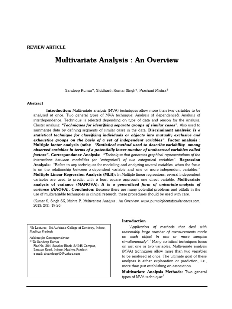 2 - Review Article - Introduction To Multivariate Analysis | PDF ...