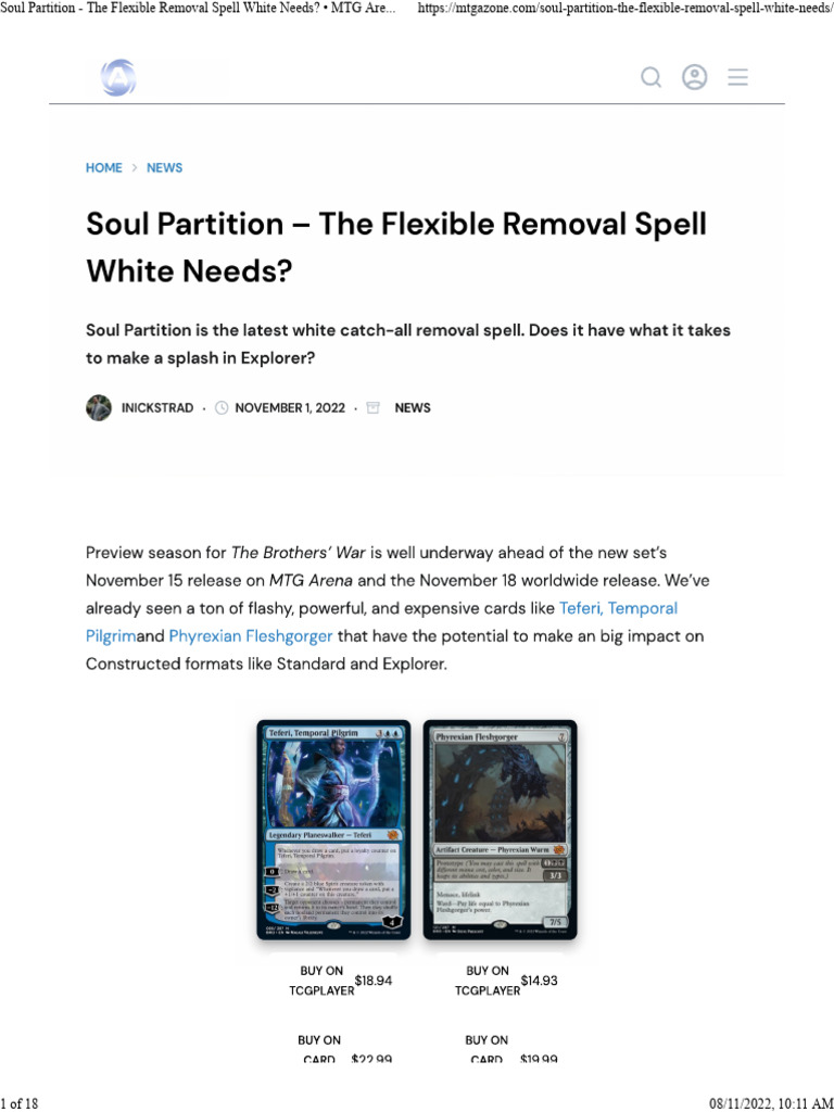 Gaming Strategy Article - Soul Partition Card Spotlight - Magic The ...