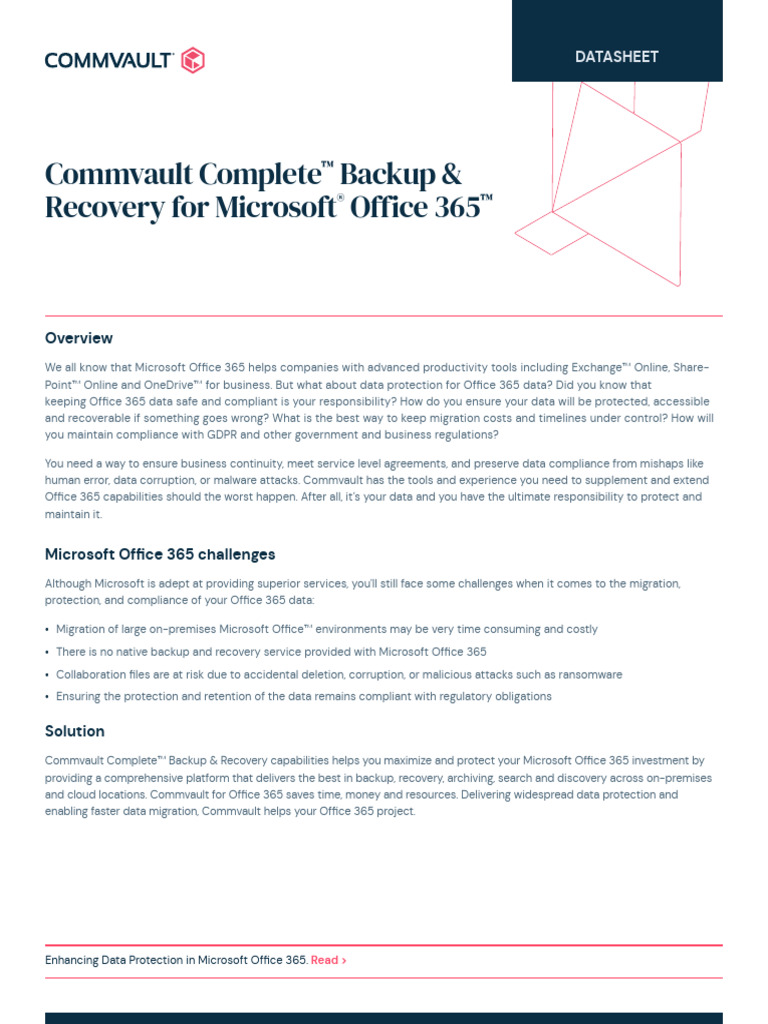 Commvault Complete™ Backup And Recovery For Microsoft Office 365 Pdf Backup Regulatory