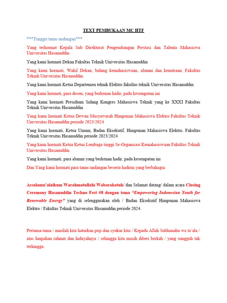 Penutupan Hasanuddin Techno Fest #8 | PDF