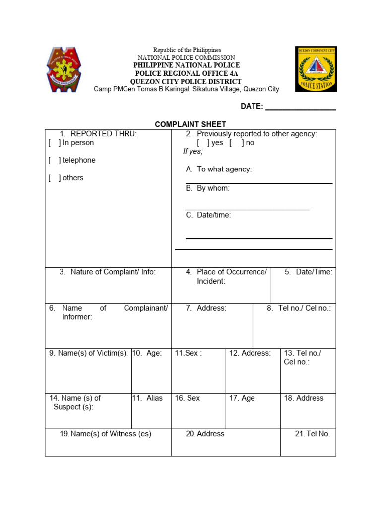 Complaint Sheet For Other Crimes | PDF | Law Enforcement | Crime & Violence