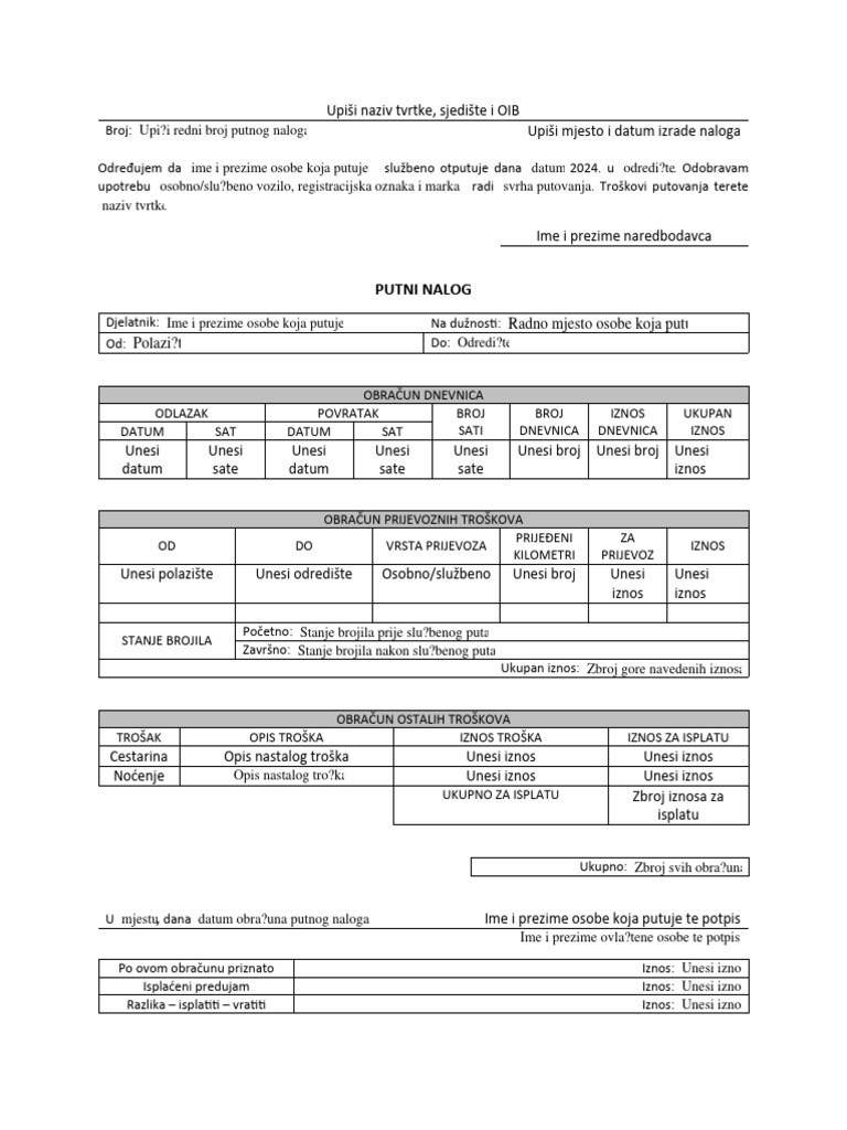 Putni Nalog U 2024 | PDF