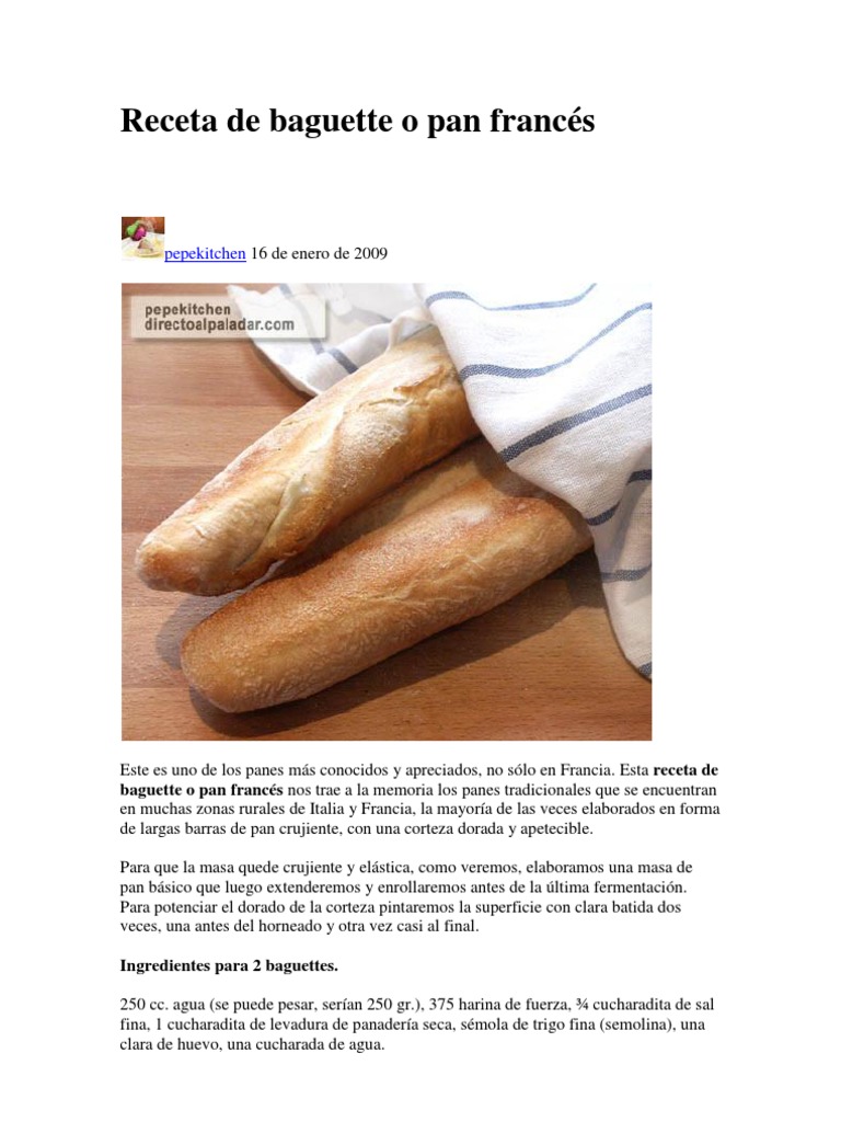 Receta de Baguette o Pan Francés | PDF | Panes | Levadura