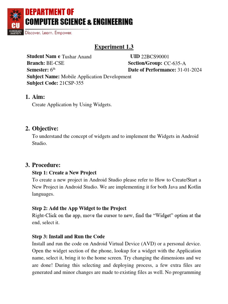 MAD Lab - Exp - 3 - 22BCS80274 - Manmohan Singh - CC-635 | PDF