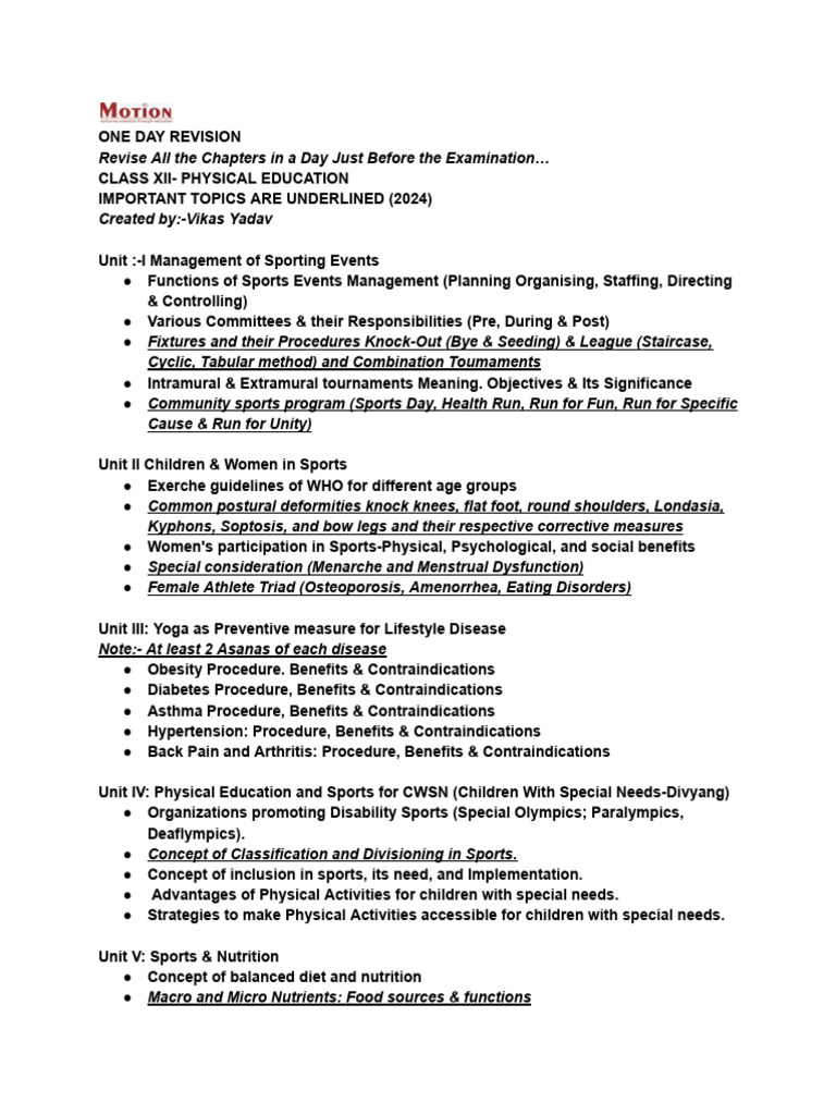 Xii P.E One Day Revision | PDF | Force