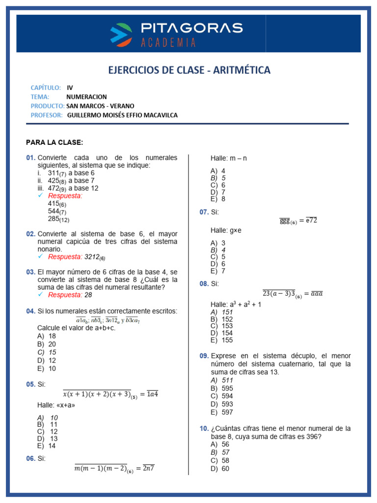 Aritmetica Ejer 5 | PDF | Notación | Conceptos matemáticos