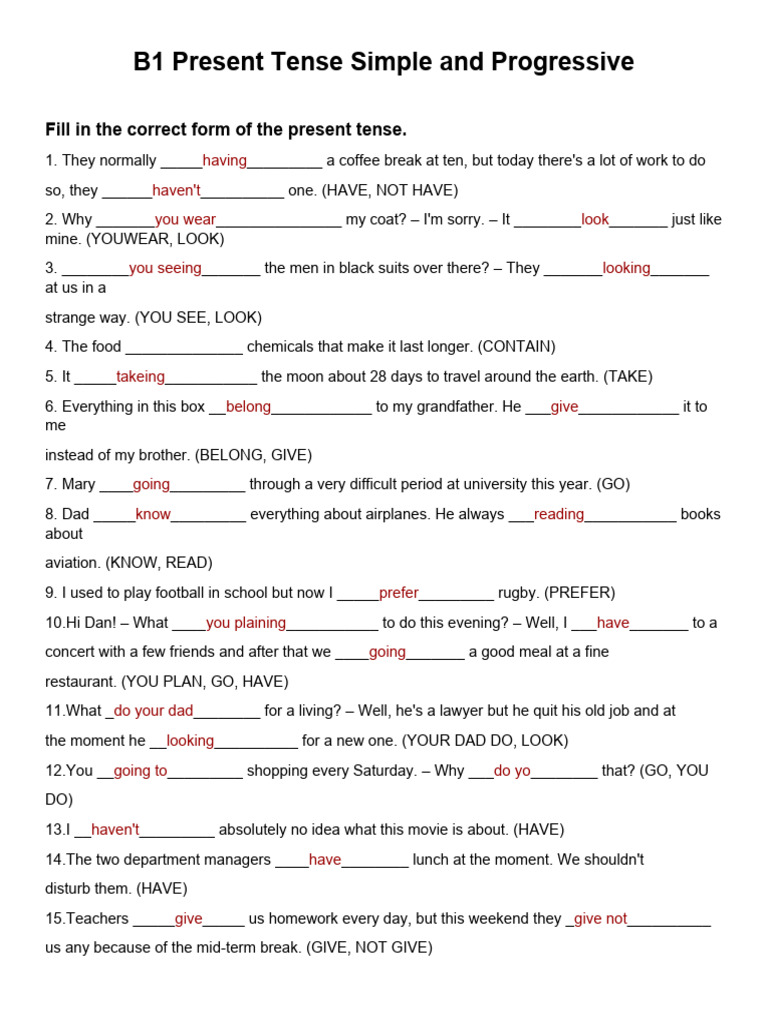 B1 Present Tense Simple and Progressive | PDF