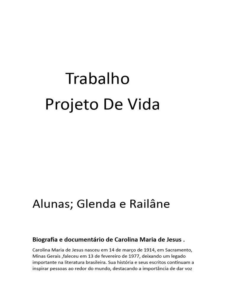Trabalho Projeto De Vida Pdf