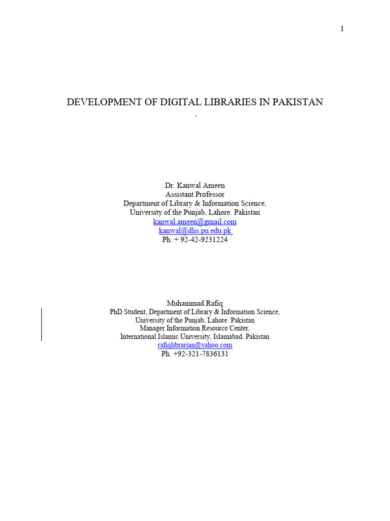 FinalDraft-DevelopmentofDigitalLibrariesinPakistan | PDF | Libraries | Digital Library