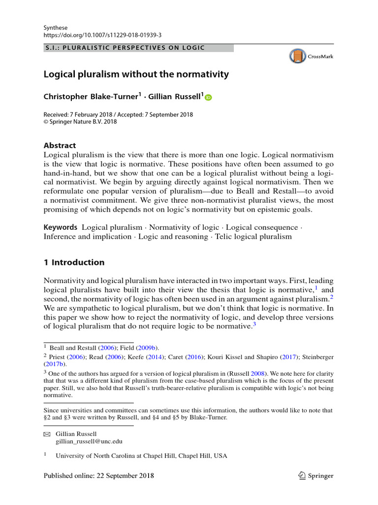 Logical pluralism without the normativity | PDF | Logic | Logical Consequence