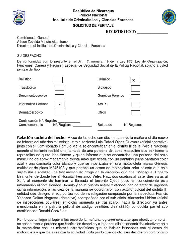 Solicitud de Peritaje | Descargar gratis PDF | Ciencia forense ...