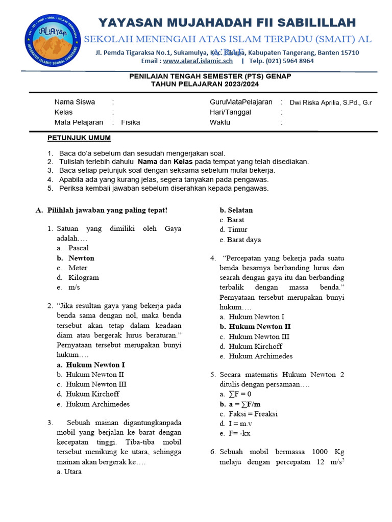 Soal PTS Fisika Kelas X Sem 2 | PDF