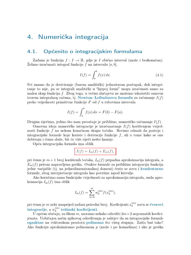 Numerička Integracija: 4.1. Općenito o Integracijskim Formulama | PDF