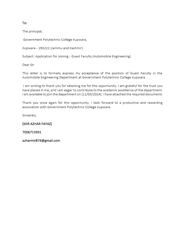 Joining Letter | PDF