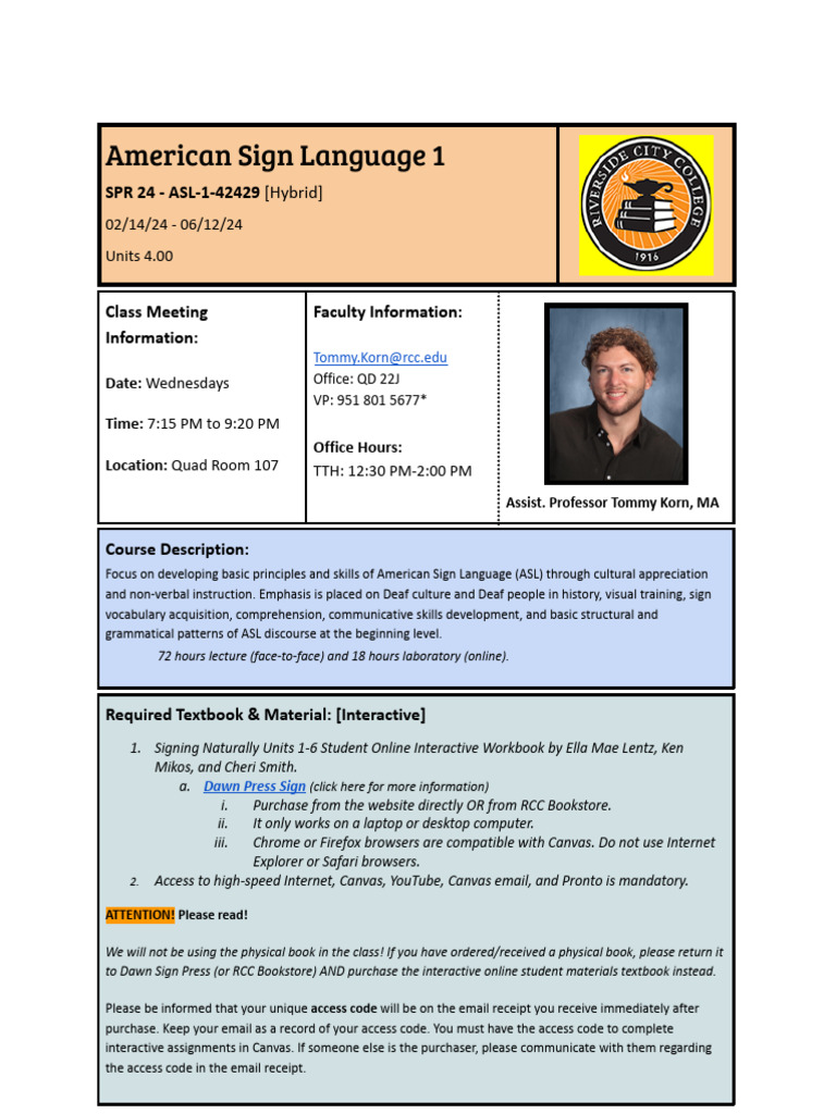 Intro to American Sign Language Course | PDF | American Sign Language ...