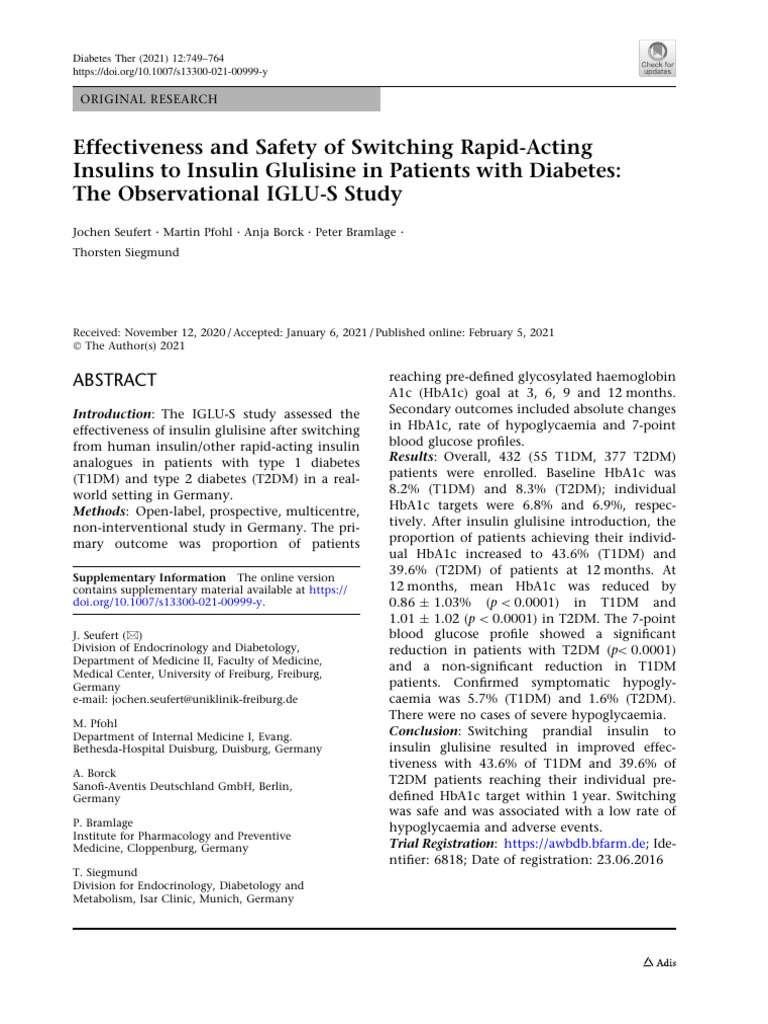 IGLU - S Study - Effectiveness Safety of Switching Rapid-Acting Insulin ...