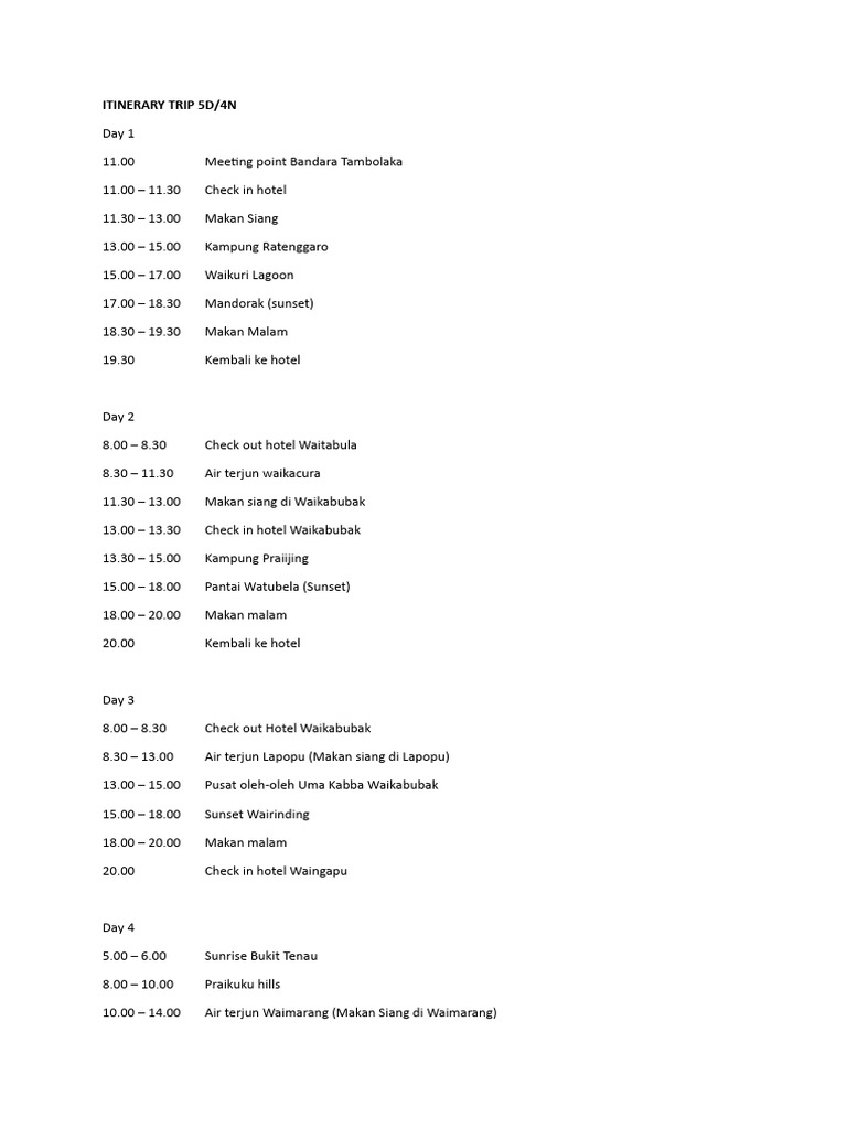 Itinerary Trip 5d | PDF