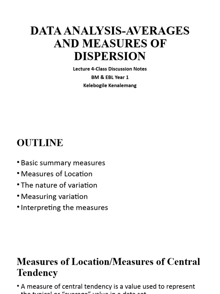 Lecture 4 Data Analysis Summary Measures 1 | PDF | Mean | Coefficient Of Variation