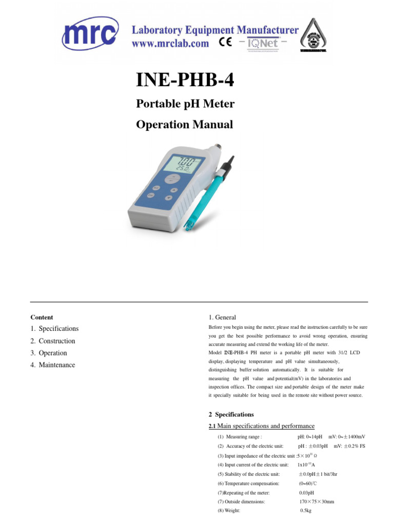 Manual Ph-Metro Thomson | Download Free PDF | Ph | Calibration