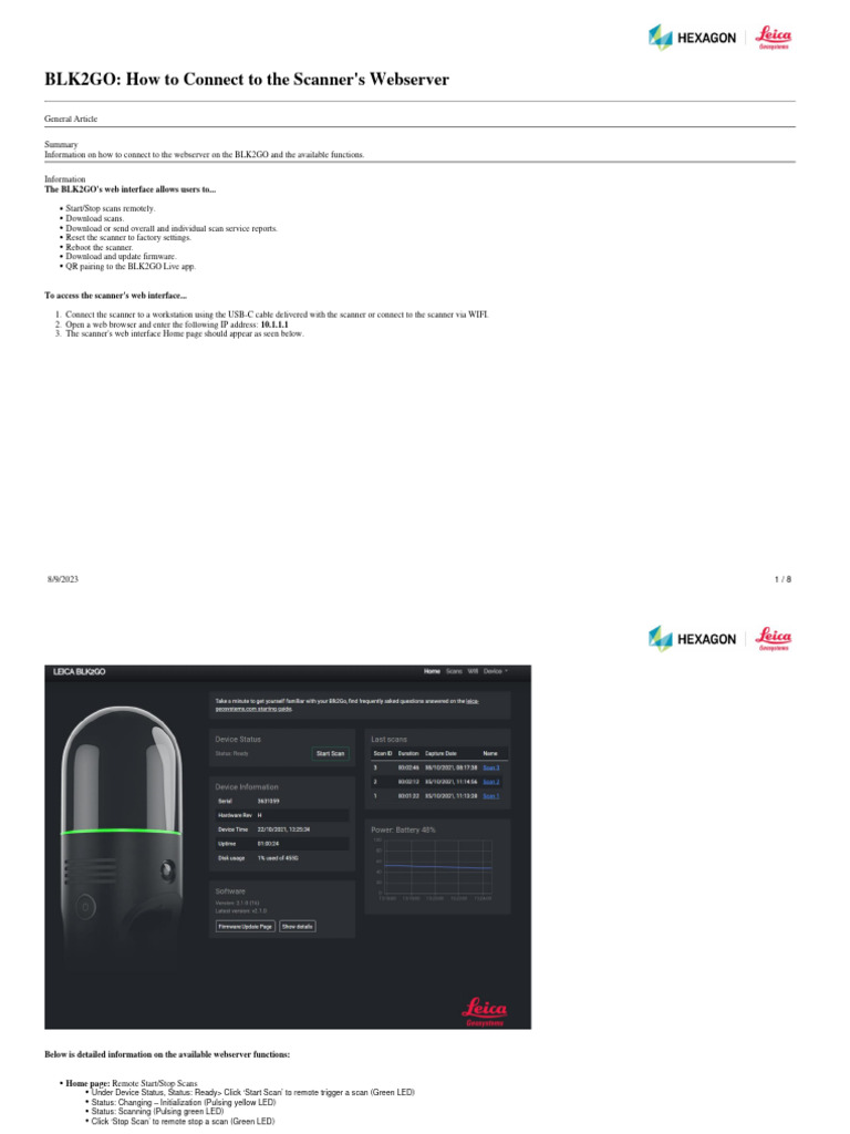 BLK2GO How To Connect To The Scanner's | PDF | Image Scanner | World ...