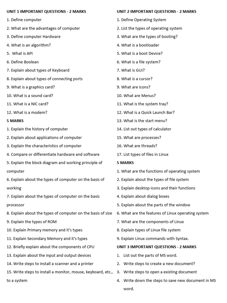 Maruthi IMP Questions 1 | PDF | Microsoft Excel | Operating System