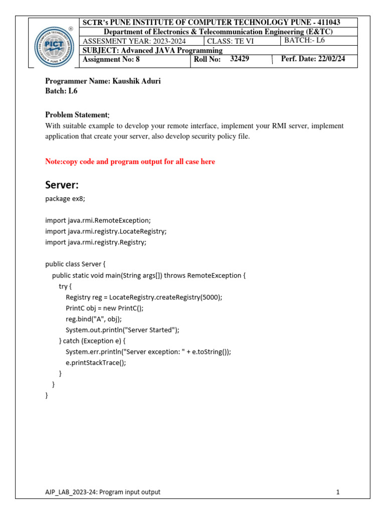 Ex8 32429 | PDF | Java (Programming Language) | Server (Computing)
