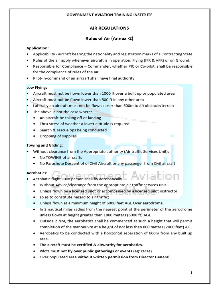 Air Regulations for Pilots in India | PDF | Visual Flight Rules ...