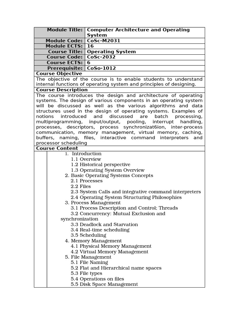Course Outline | PDF | Process (Computing) | Operating System