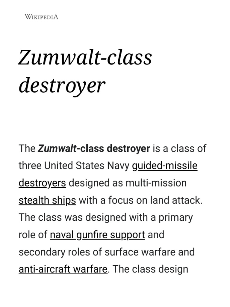 Zumwalt-Class Destroyer - Wikipedia | PDF | Military Technology | Naval ...