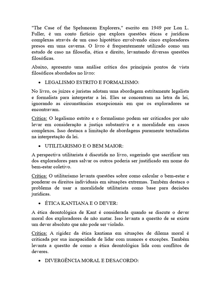 Análise Ética em "Speluncean Explorers" | PDF | Justiça | Crime e Violência