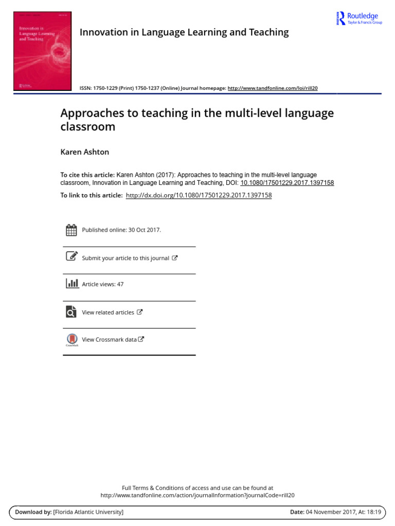 Ashton, K. (2017) - Approaches To Teaching in The Multi-Level Language Classroom. Innovation in ...