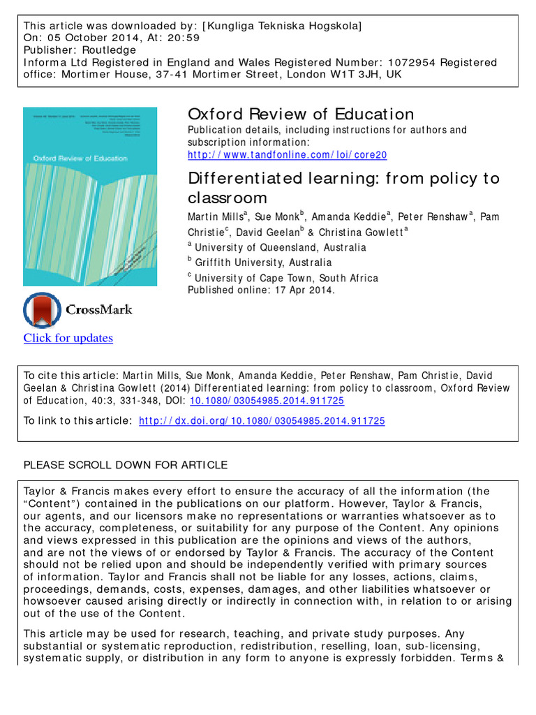 Mills, M. Et Al. 2014. Differentiated Learning - From Policy To ...