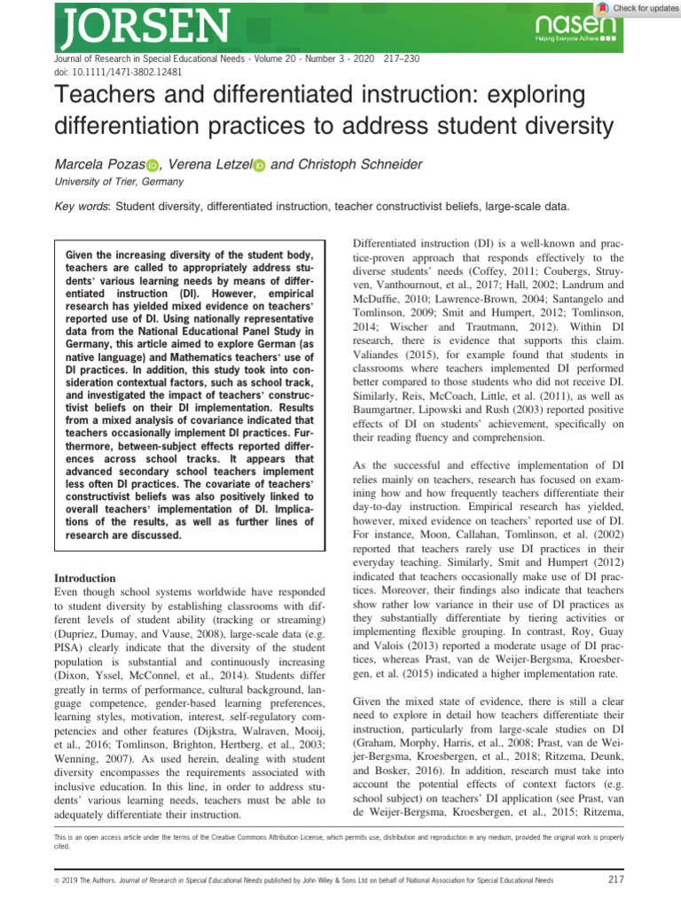 Pozas, Letzel - Schneider, 2020 - Teachers and Differentiated Instruction - Exploring ...