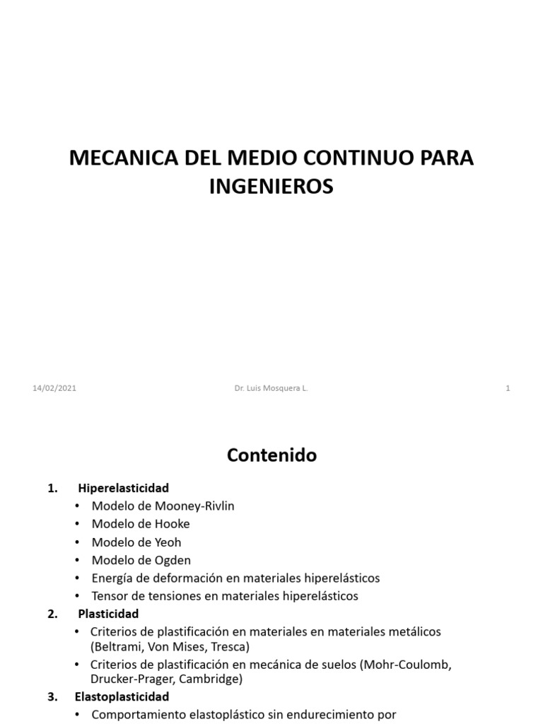 Hiperelasticidad Mecánica de Medios Continuos UNI | PDF ...