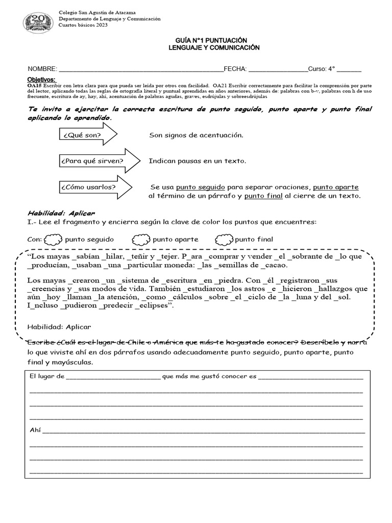 Guía N°1 Punto seguido aparte y final - copia | PDF | Puntuación ...
