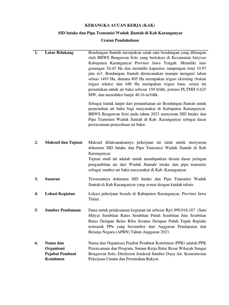 SID Intake dan Pipa Transmisi Waduk Jlantah | PDF