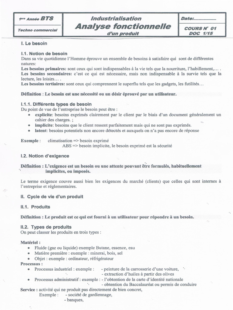 COURS 01 - P1 ANALYSE FONCTIONNELLE PARTIE 01 | PDF