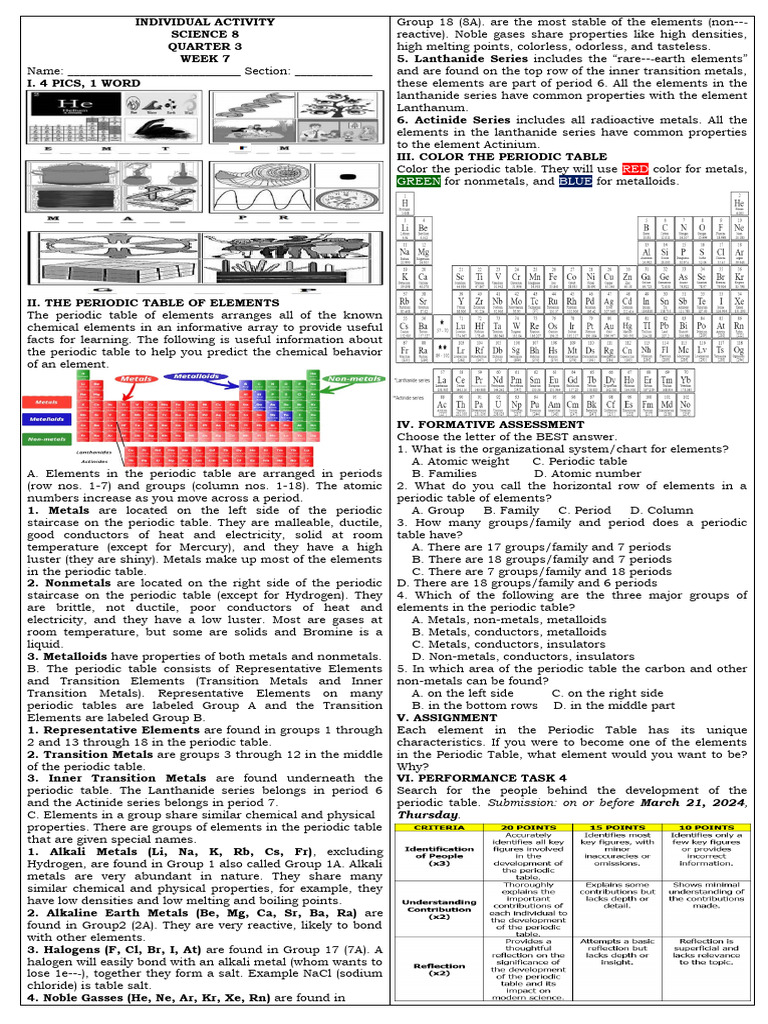 Week 7 The Arrangement Of Elements Pdf Periodic Table Chemical
