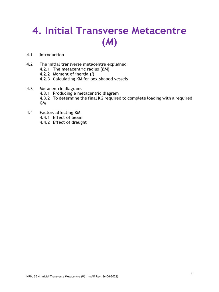 Initial Transverse Metacentre | PDF
