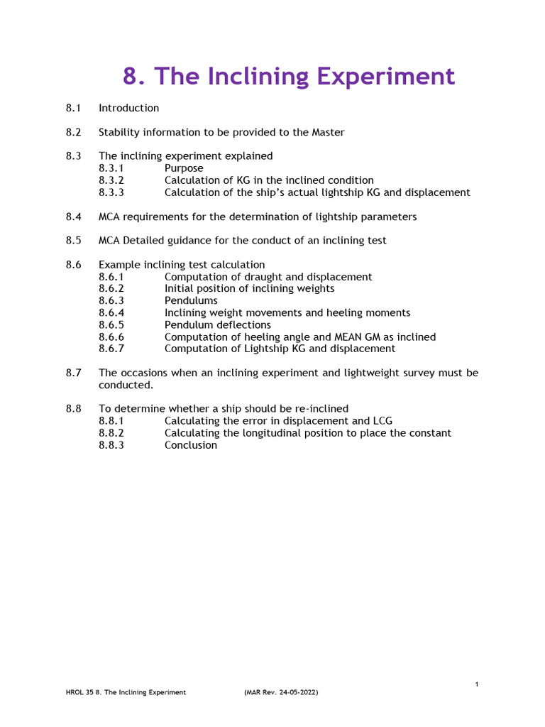 Ideal Conditions for Inclining Experiments | PDF | Pendulum | Ships
