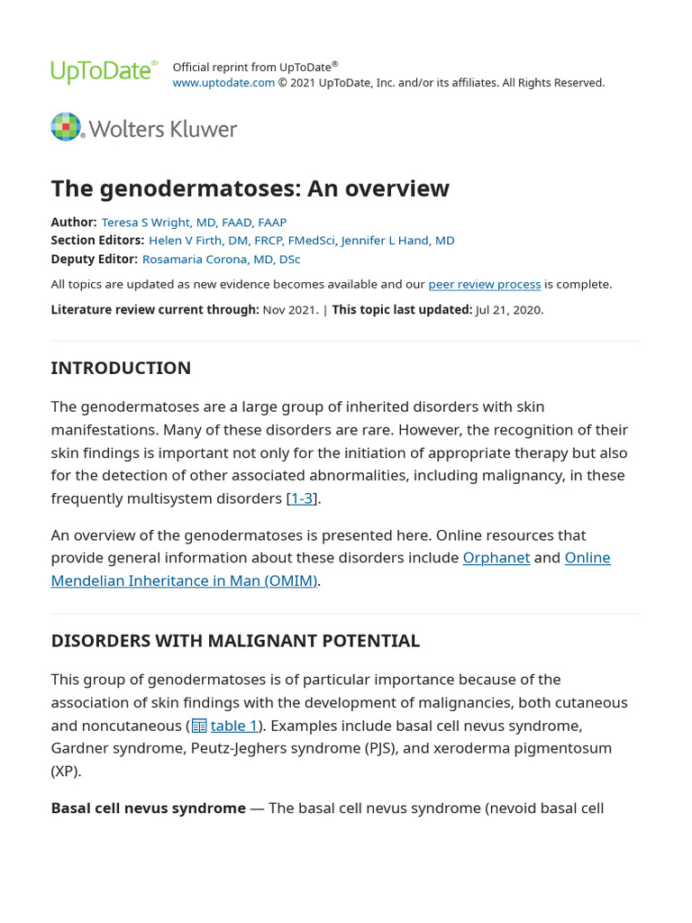 The Genodermatoses An Overview Uptodate Pdf Genetic Disorder Epidemiology