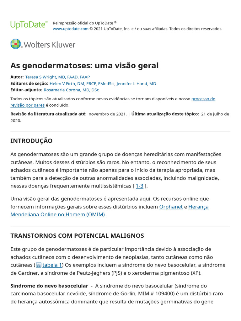 The Genodermatoses: An Overview - UpToDate | PDF | Doenças e distúrbios ...