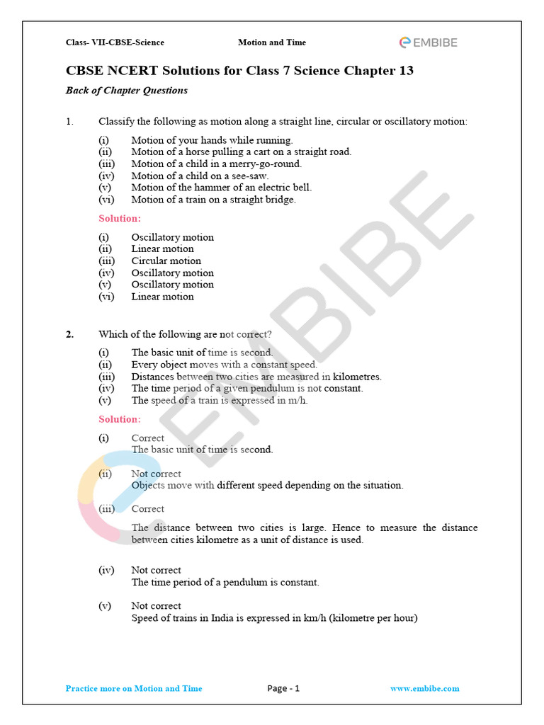 NCERT G7 BOC Physics Ch-13-Motion-and-Time | PDF | Speed | Pendulum